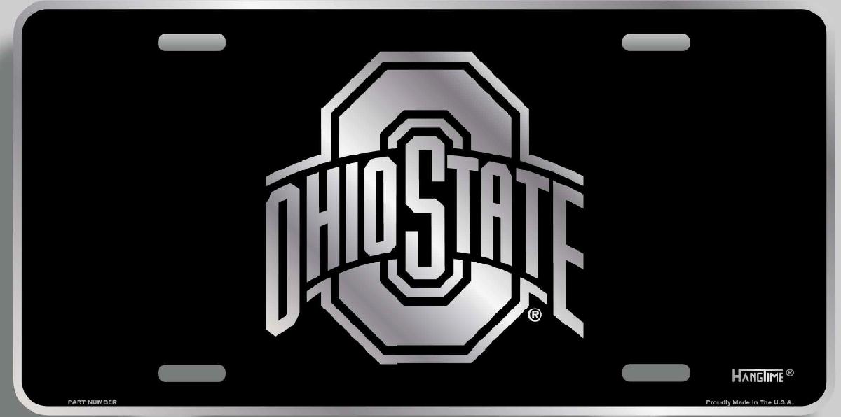 Metal License Plate Black Chrome Logo Ohio State Buckeyes - Ramsons Imports